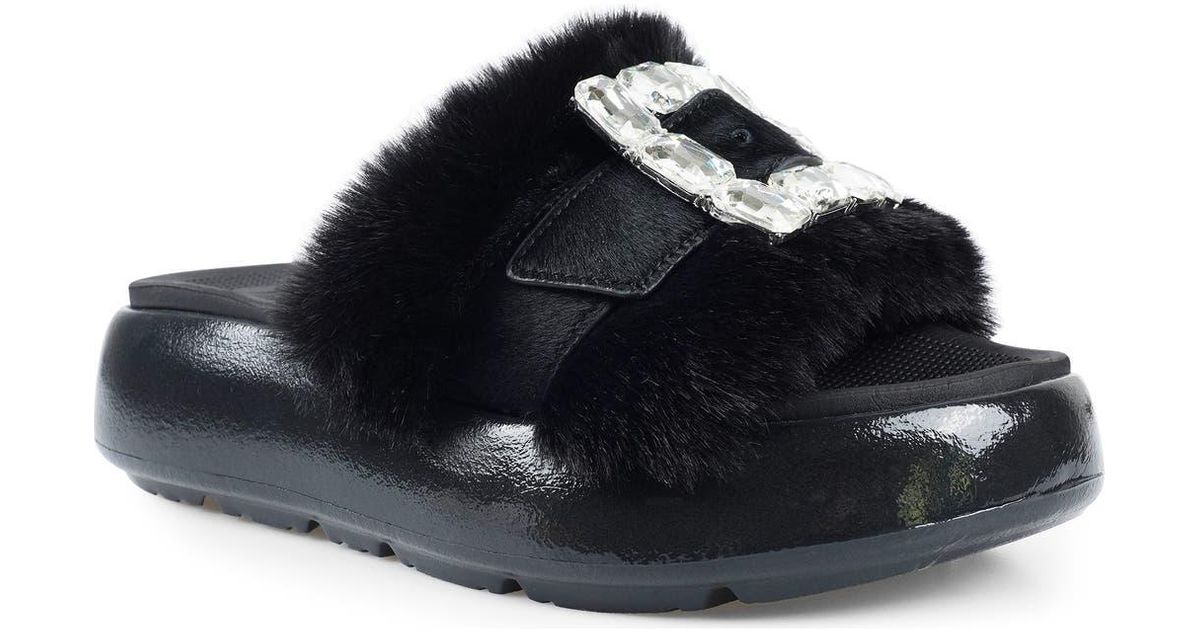 Zigi Fab Faux Fur Platform Sandal in Black | Lyst