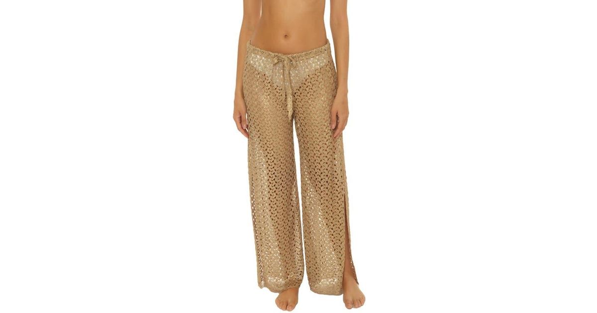 Becca Paradise Open Knit Cover-Up Pants in Natural | Lyst
