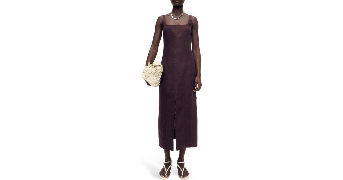 Mango Front Slit Linen Dress in Purple | Lyst