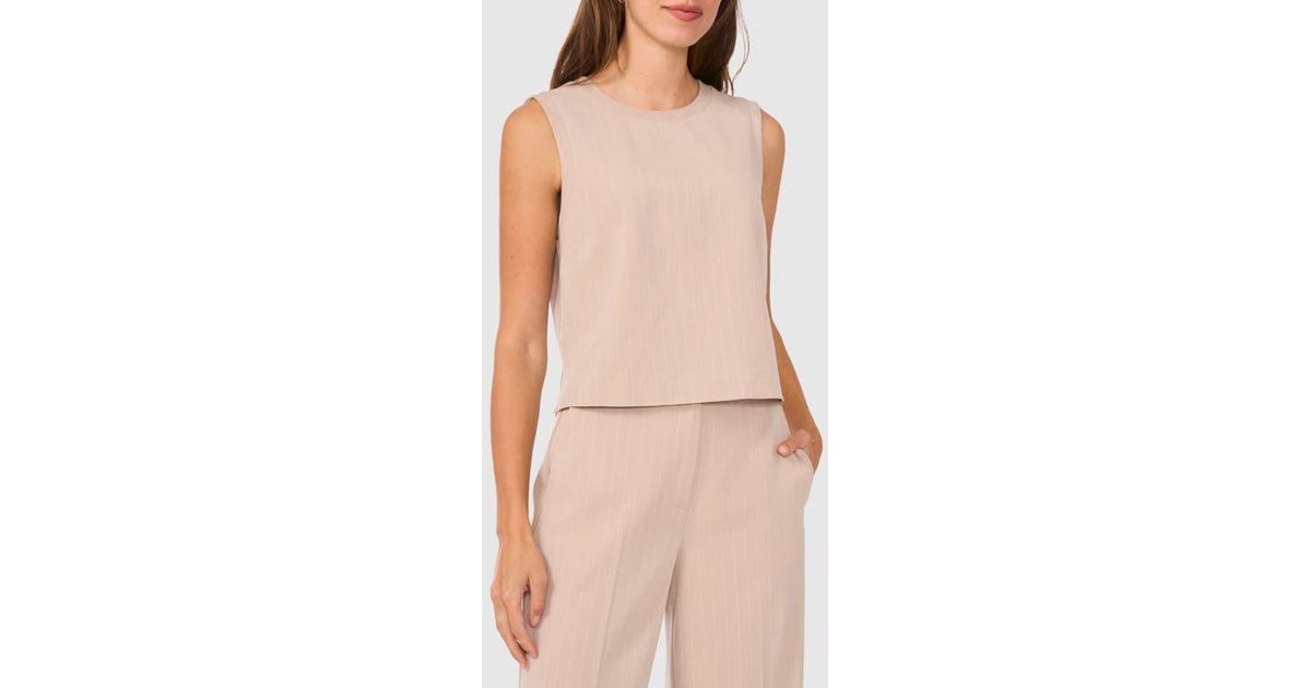 Halogen® Stripe Sleeveless Suiting Shell in Natural | Lyst