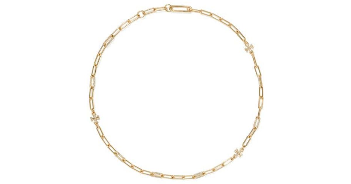 Tory Burch Good Luck Pavé Chain Necklace in White | Lyst
