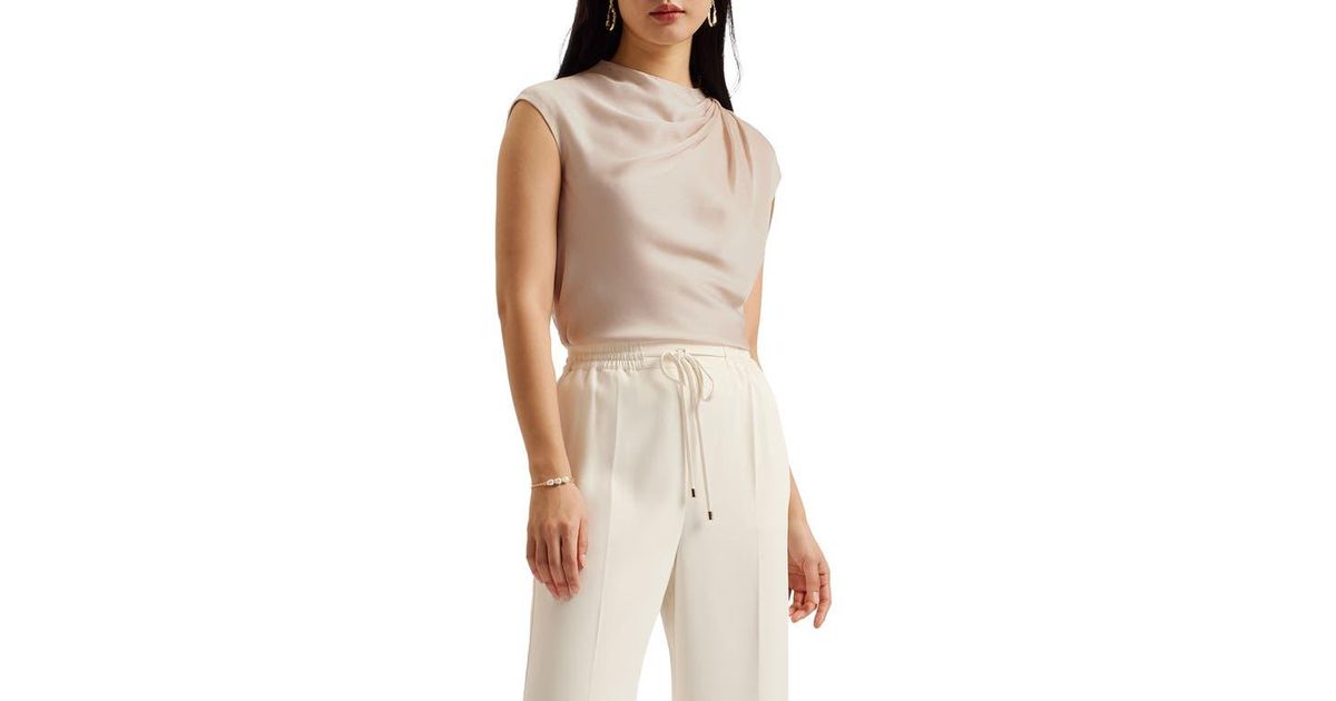 Ted Baker Drape Neck Top in Brown | Lyst