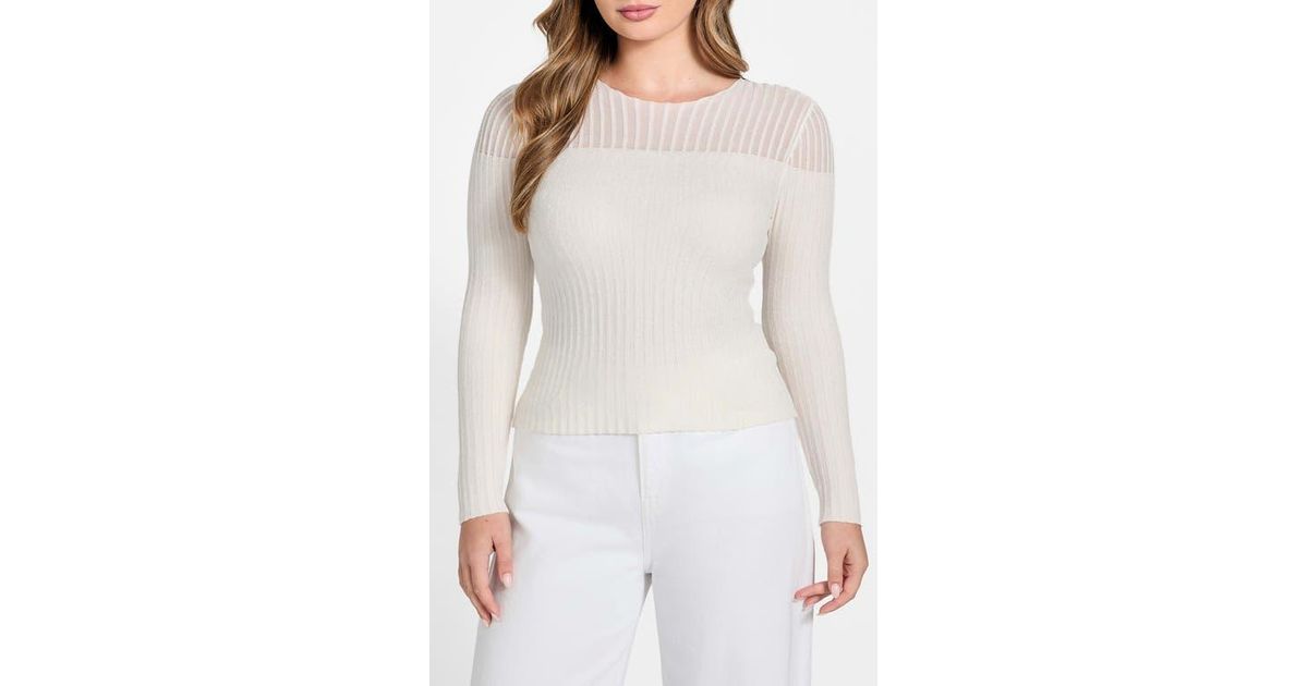 Guess Rowena Rib Chenille Sweater in White | Lyst