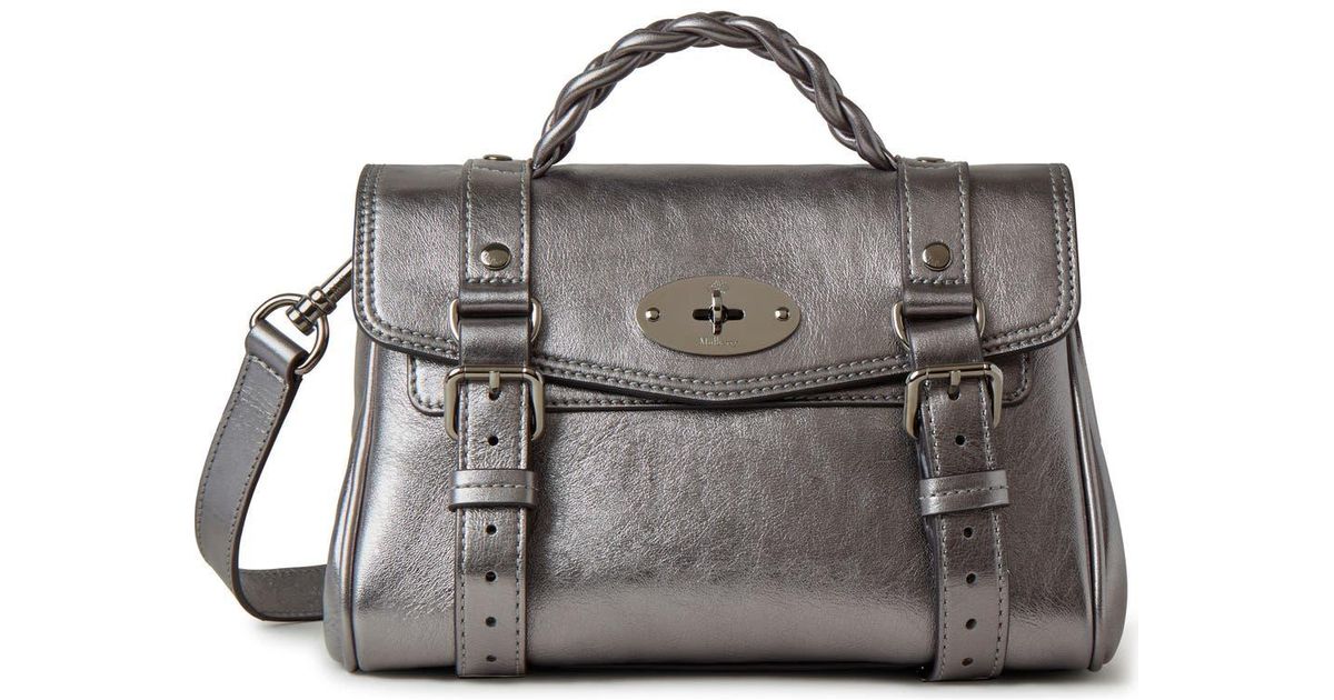 Mulberry Mini Alexa Napa Leather Satchel in Gray | Lyst