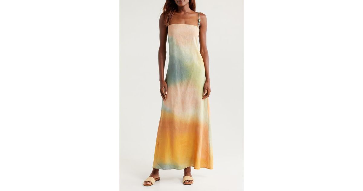 STAUD Laura Stretch Cotton Maxi Dress in Yellow | Lyst