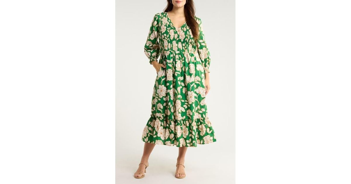 Sugarlips Lucena Smocked Tiered Poplin Maxi Dress in Green | Lyst