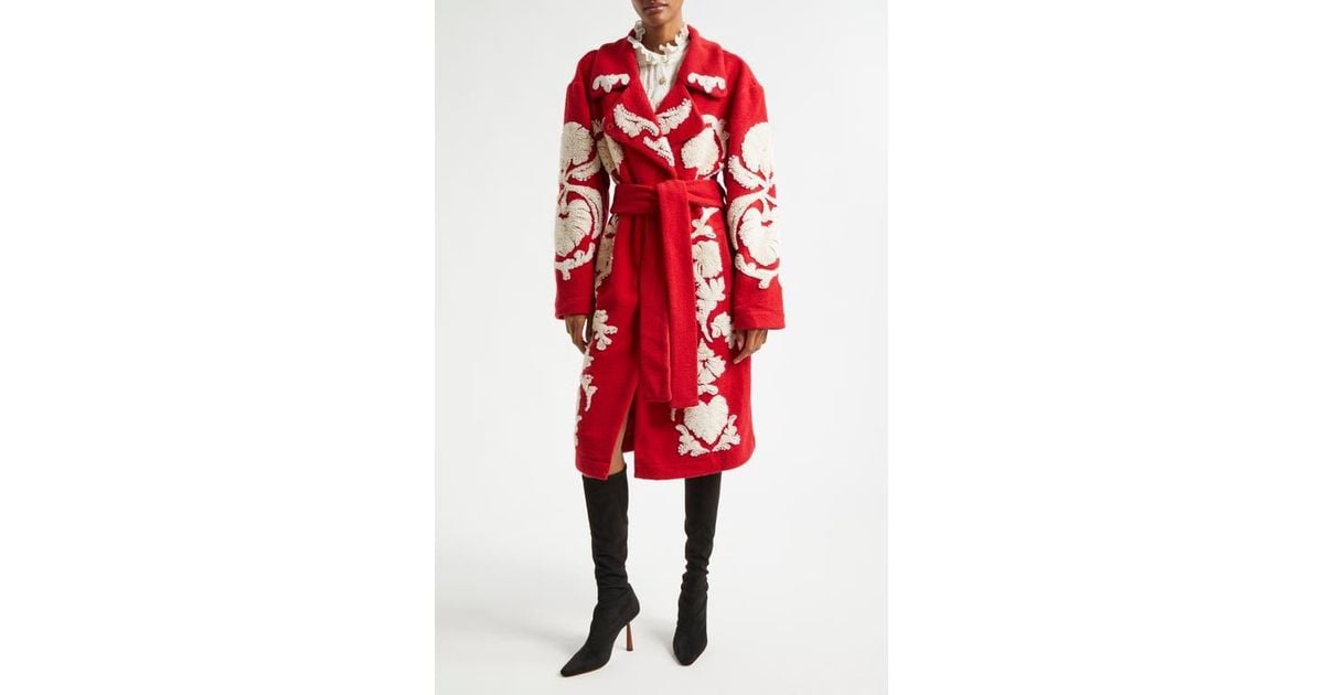 FARM Rio Helen Sculpted Fleece Wrap Coat in Red | Lyst