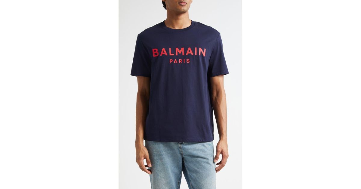 Balmain Regular Fit Logo Graphic T-Shirt in Blue for Men | Lyst