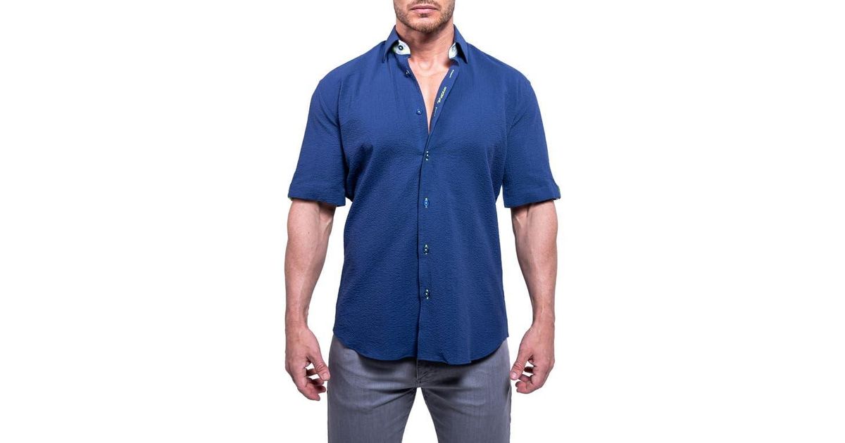Maceoo Galileo Aristocrat Luxe Stretch Cotton Seersucker Short Sleeve ...