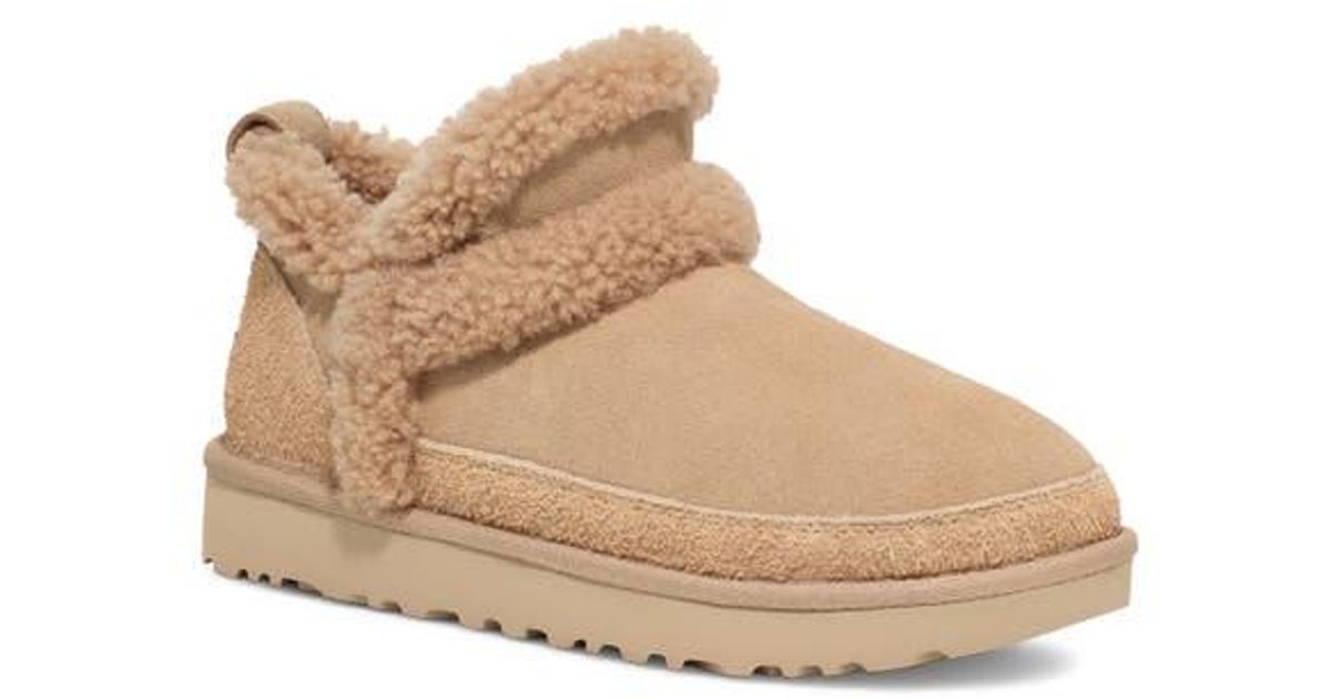 UGG Classic Ultra Mini Spillseam Genuine Shearling Bootie in Natural | Lyst