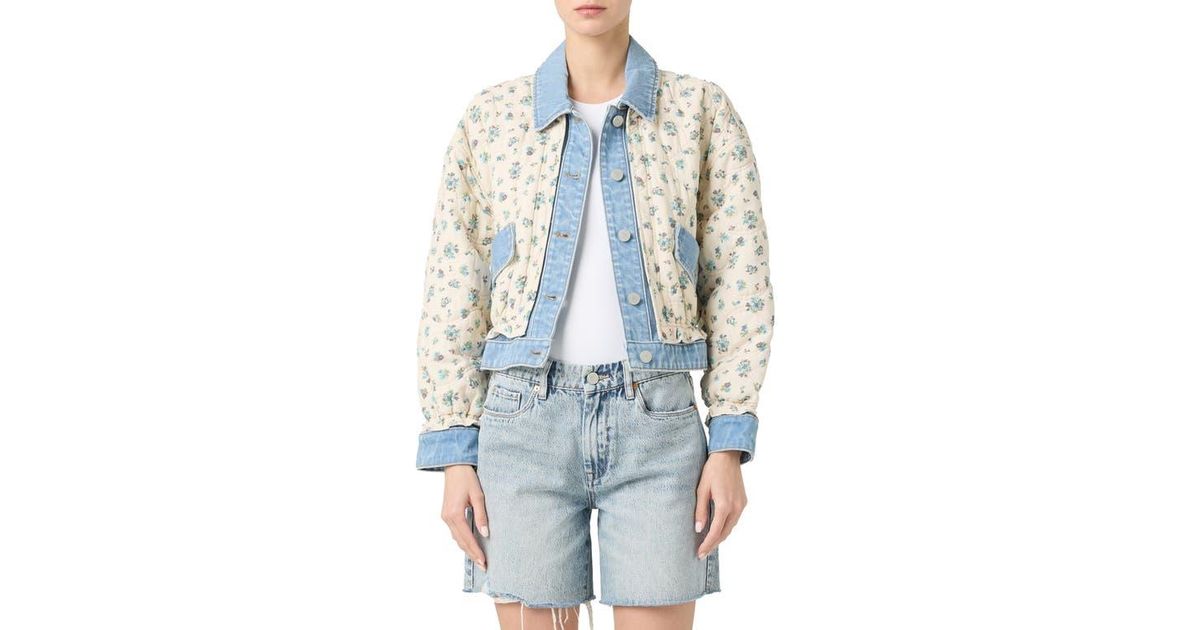 Blank NYC Denim Trim Floral Quilted Jacket in Blue | Lyst
