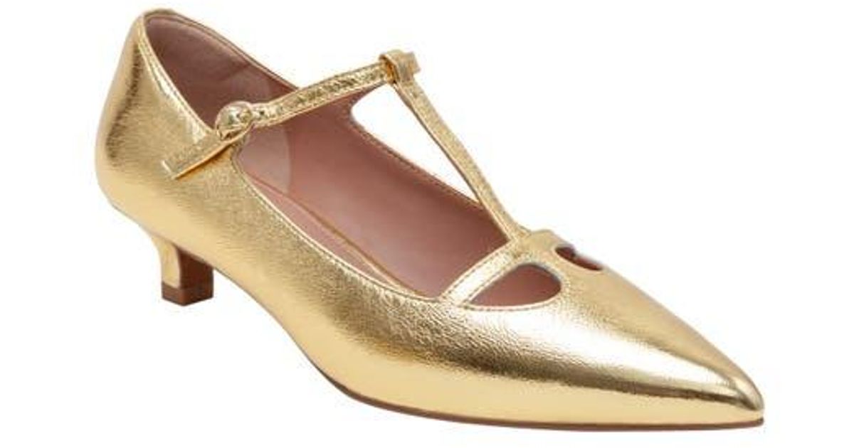 Linea Paolo Celia Pointed Toe T-Strap Pump in Natural | Lyst