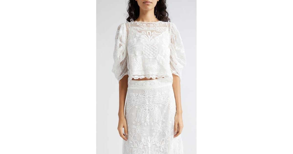 FARM Rio Guipure Lace Crop Top in White | Lyst