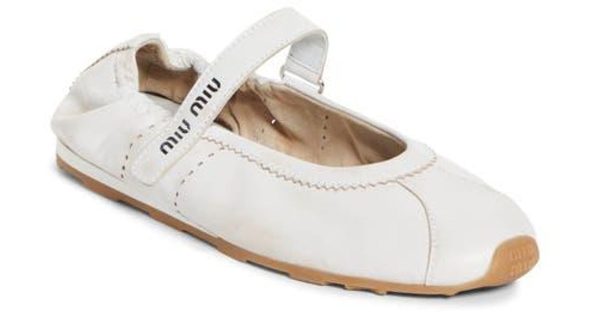 Miu Miu Plume Mary Jane Ballet Flat Sneaker in White | Lyst