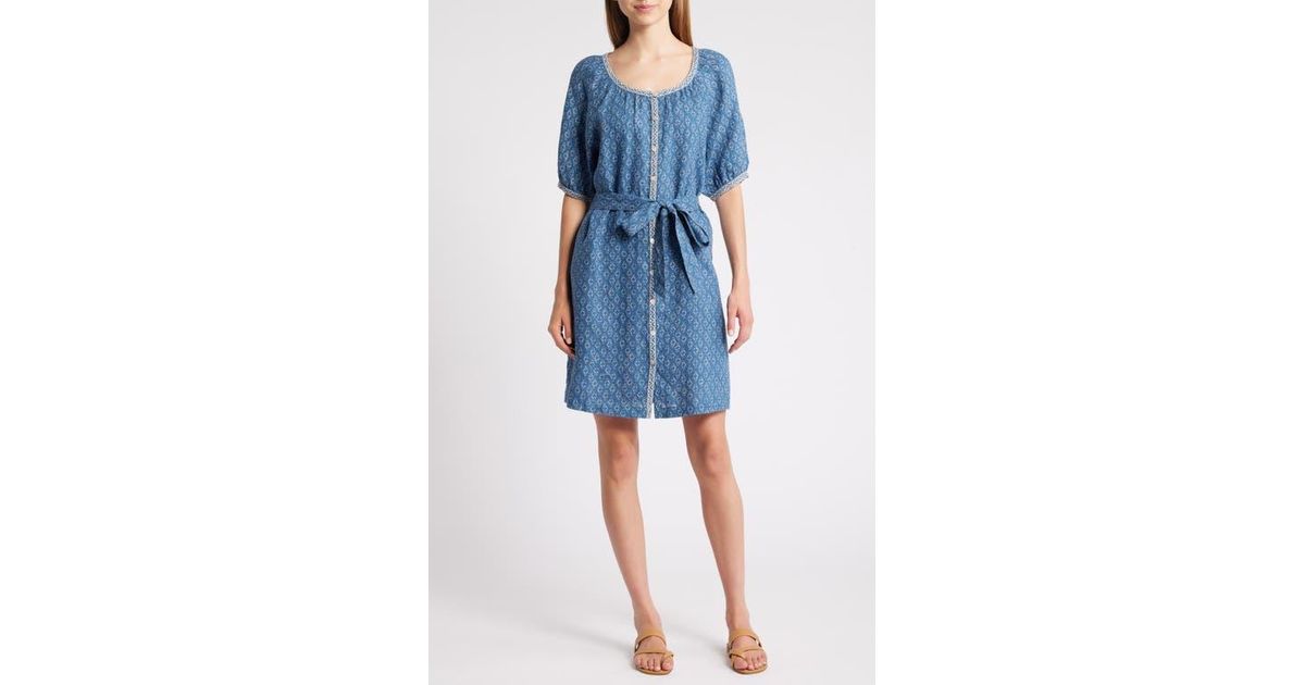 Faherty Carmel Linen Button-Up Minidress in Blue | Lyst