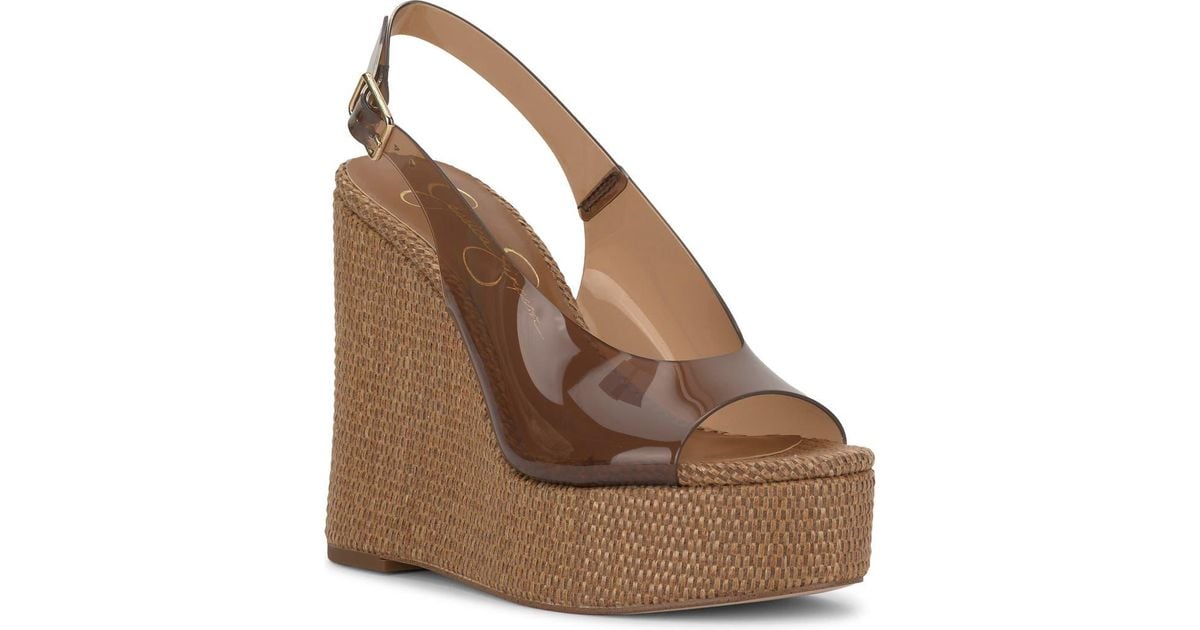 Jessica Simpson Kaliese Slingback Platform Wedge Sandal in Brown | Lyst