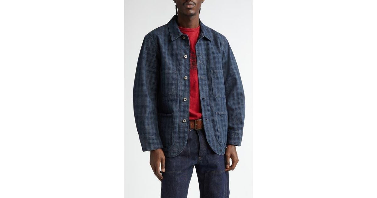 Ralph Lauren Check Jacquard Japanese Denim Engineer Coat in Blue for ...