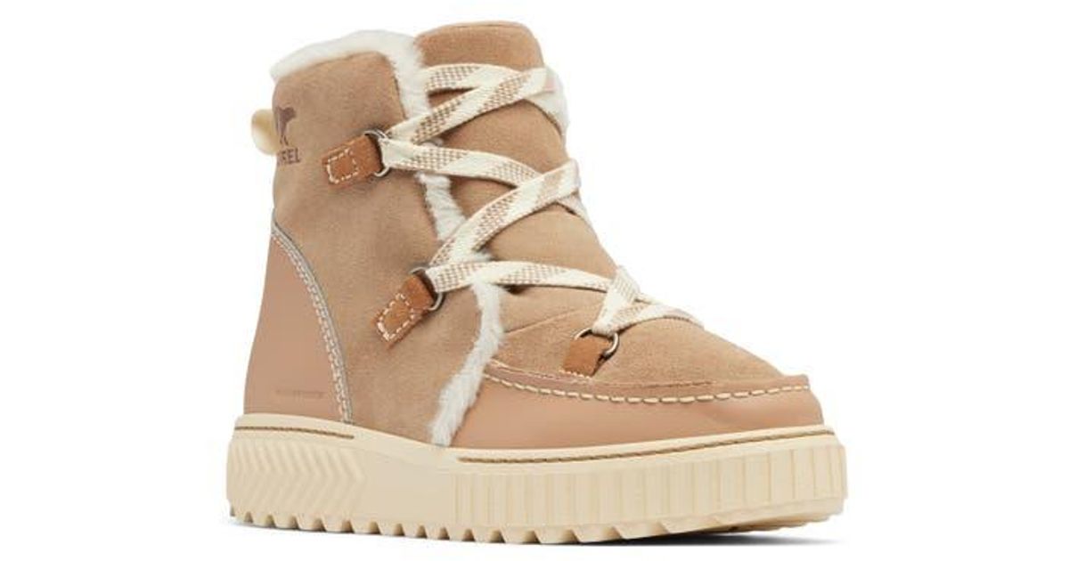 Sorel One Ave Alpine Faux Fur Trim Waterproof Boot in Natural | Lyst