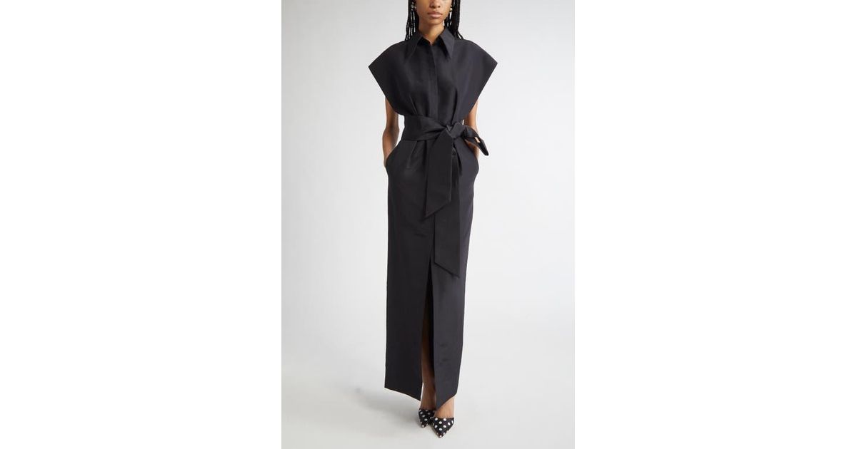 Carolina Herrera Cap Sleeve Silk Faille Column Trench Dress in Black | Lyst