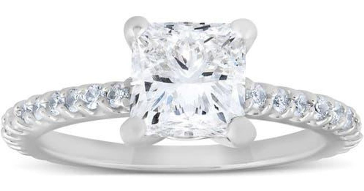 Bliss Diamond Certified 3 1/2Ct Princess Cut Diamond Engagement Ring 14K Lab Grown in Metallic ...