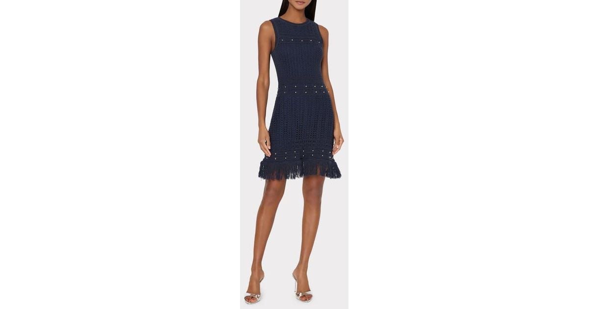MILLY Beaded Fringe Sleeveless Knit Minidress in Blue | Lyst