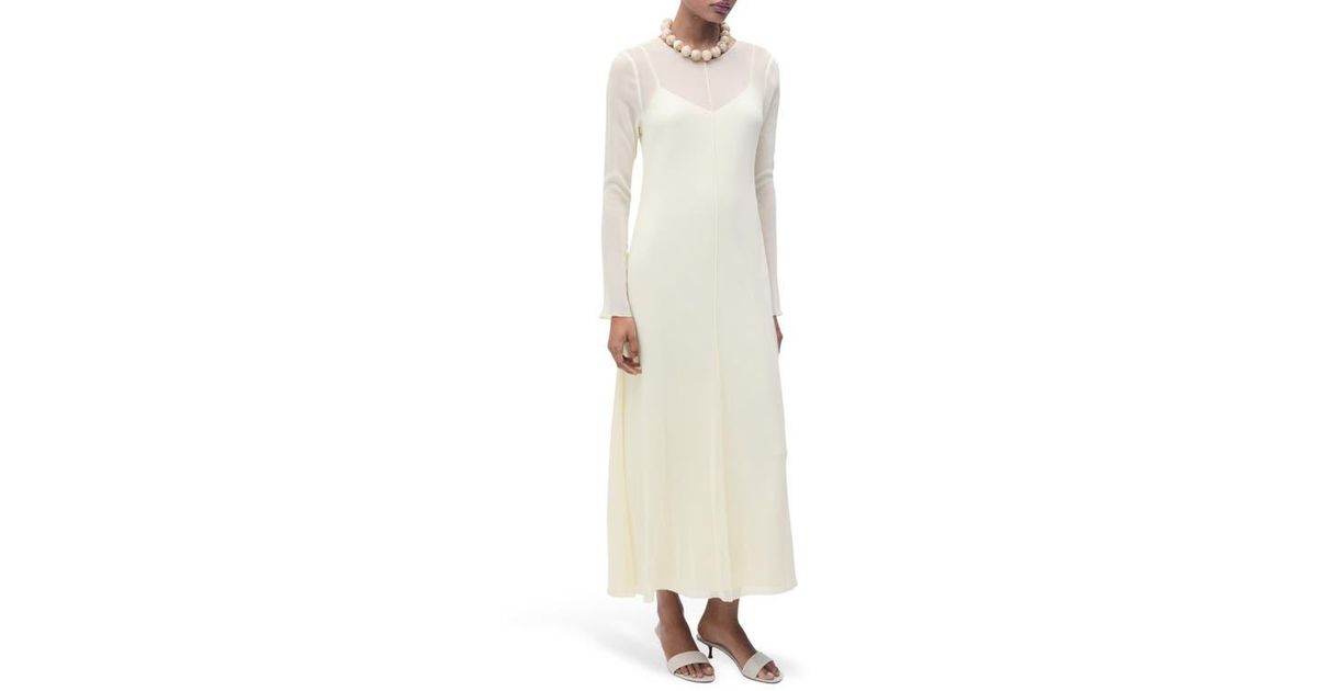 Mango Mesh Overlay Long Sleeve Maxi Dress in White | Lyst