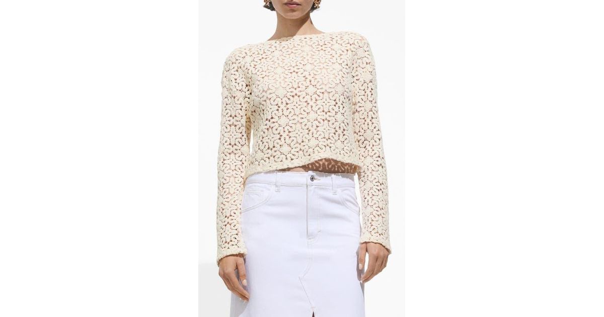Mango Sheer Floral Crop Top in White | Lyst