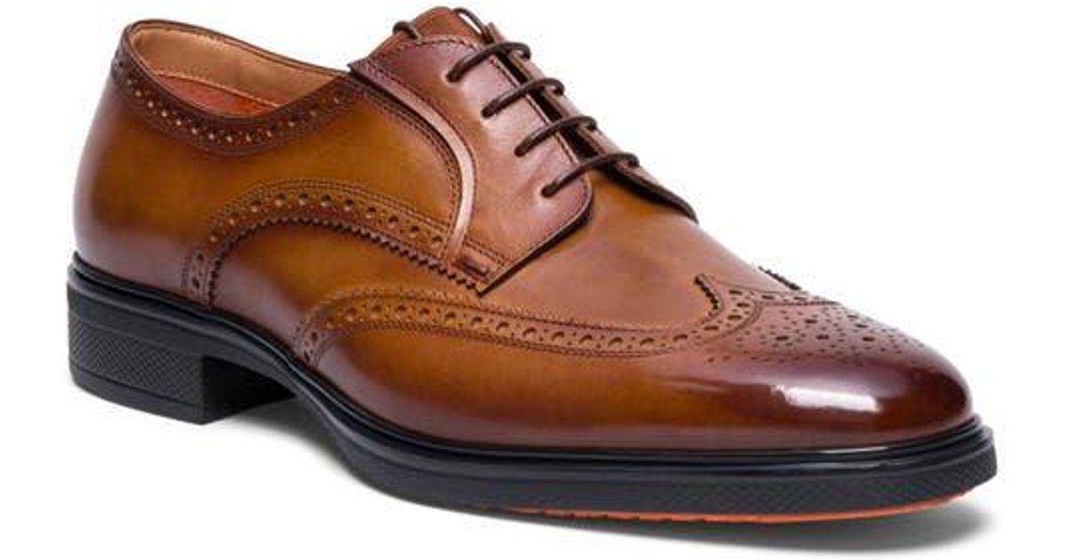 Santoni Easy Wingtip Derby in Brown for Men | Lyst