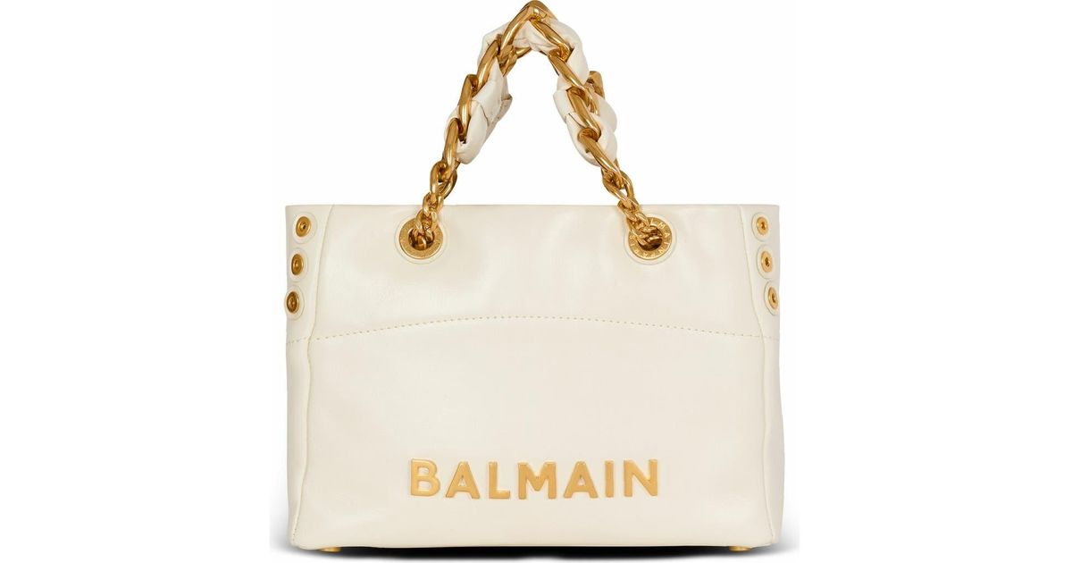 Balmain 1945 Soft Small Crinkled Leather Tote Bag in Metallic | Lyst