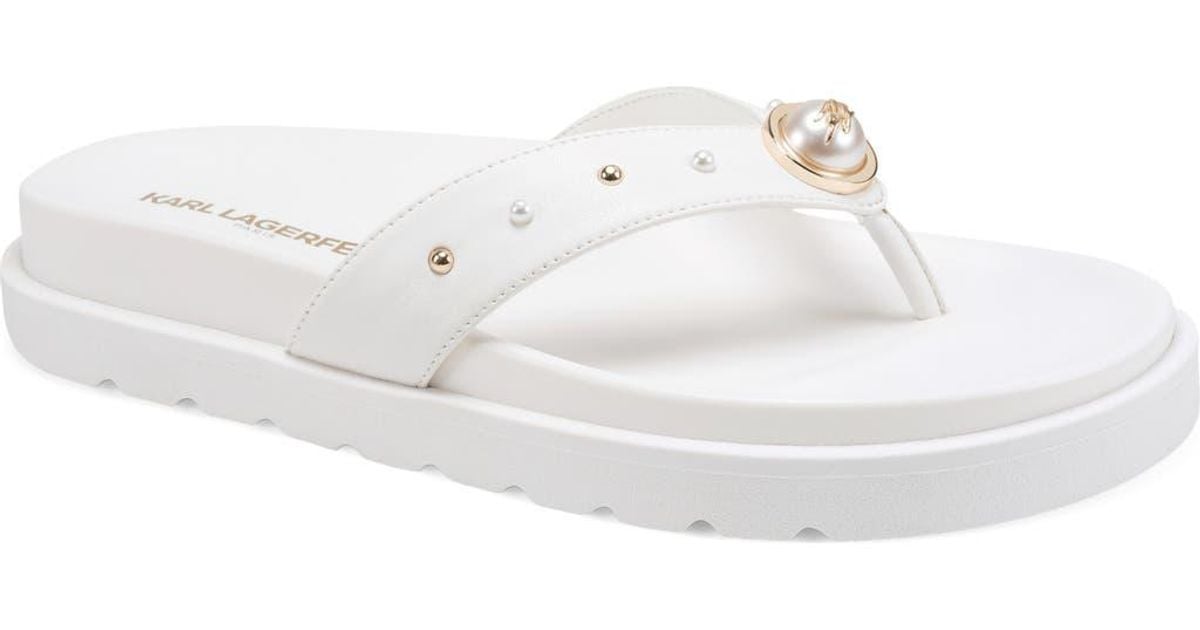 KARL LAGERFELD Hayze Pearl Flip Flop in White | Lyst