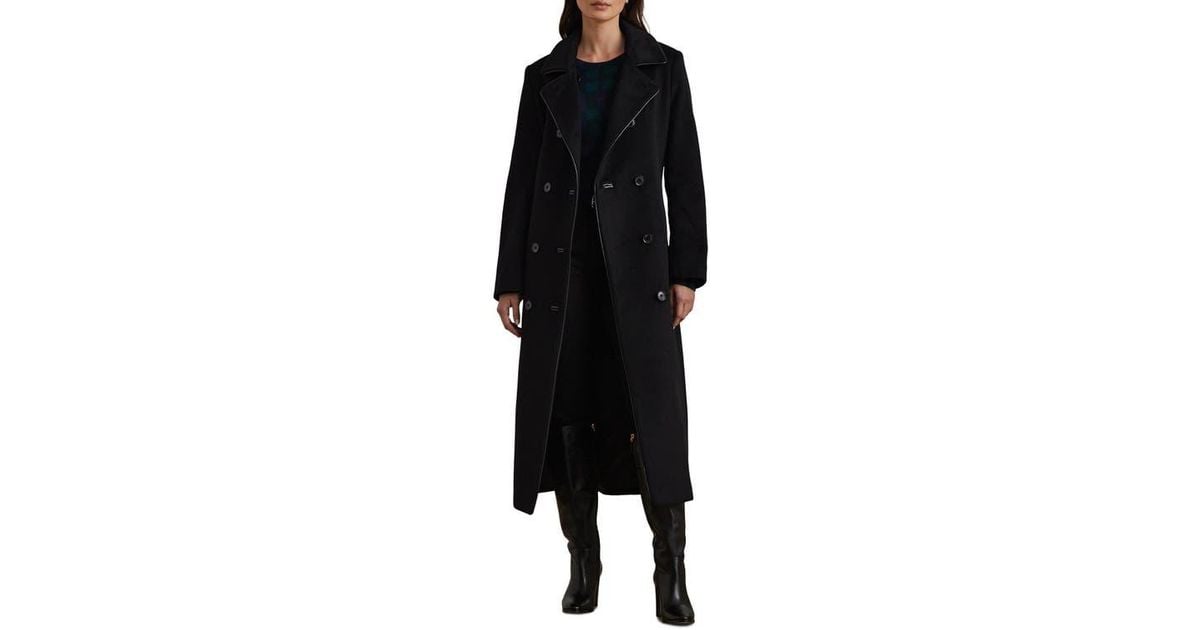 Ralph Lauren Double Breasted Wool Blend Trench Coat in Black | Lyst