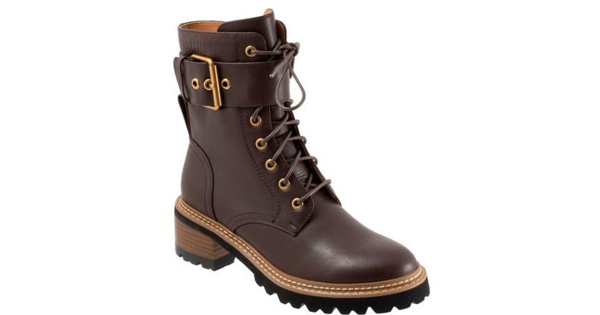 EOS FOOTWEAR Line Stack Heel Work Boot in Brown | Lyst