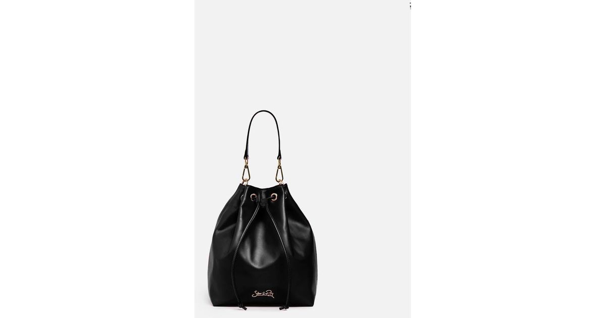 Silver & Riley Madison Drawstring Leather Bucket Bag in Black | Lyst