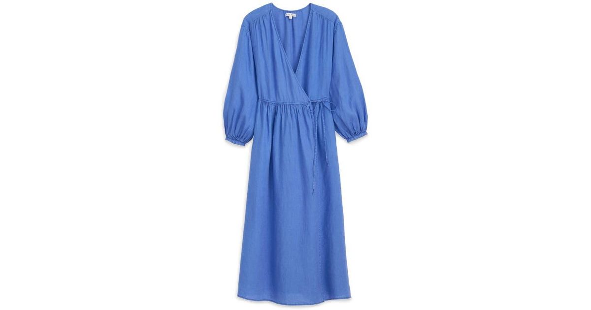 Alex Mill Lauren Long Sleeve Linen Wrap Dress in Blue | Lyst