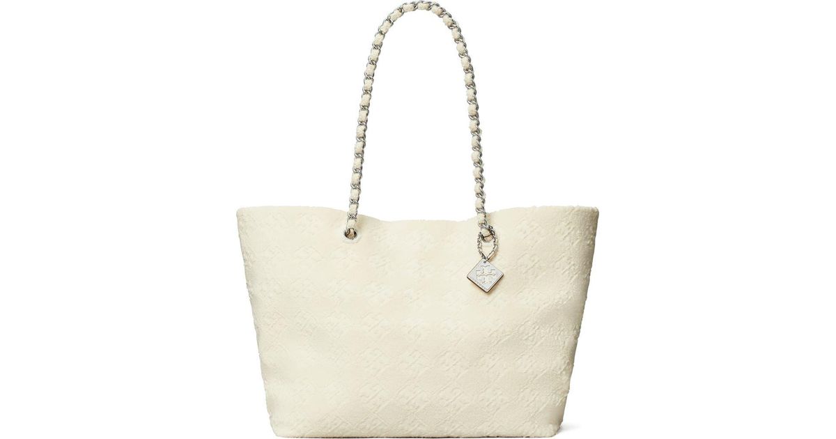 Tory Burch Ella Chain Terry Cloth Tote in Natural | Lyst