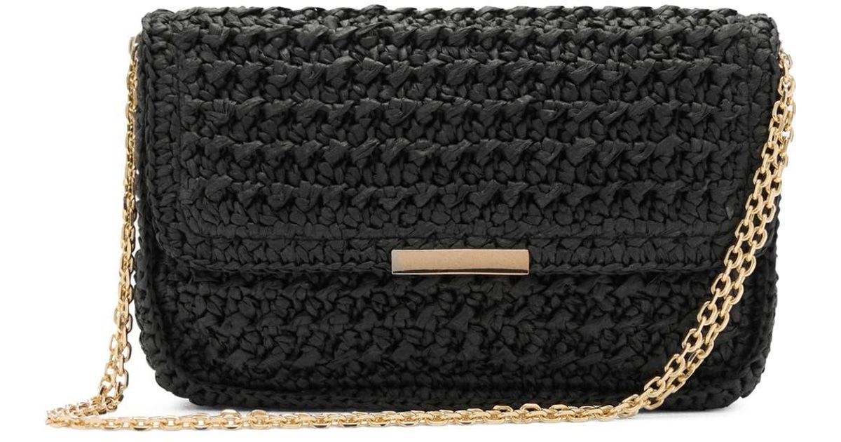 Mango Braided Raffia Bag in Black | Lyst
