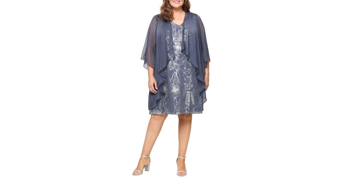 Sl Fashions Metallic Floral Cocktail Shift Dress With Cascade Jacket in ...