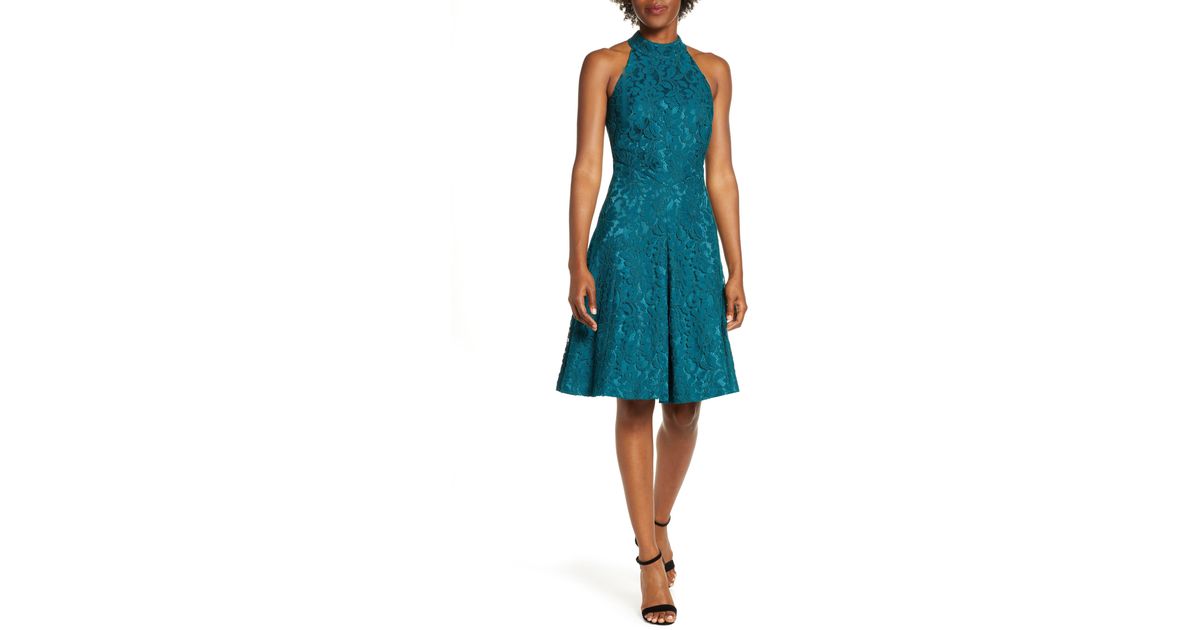 Eliza J Floral Lace Fit And Flare Dress In Teal Blue Lyst