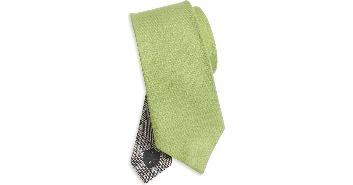 CLIFTON WILSON Plaid Reversible Slub Linen Tie in Green for Men | Lyst