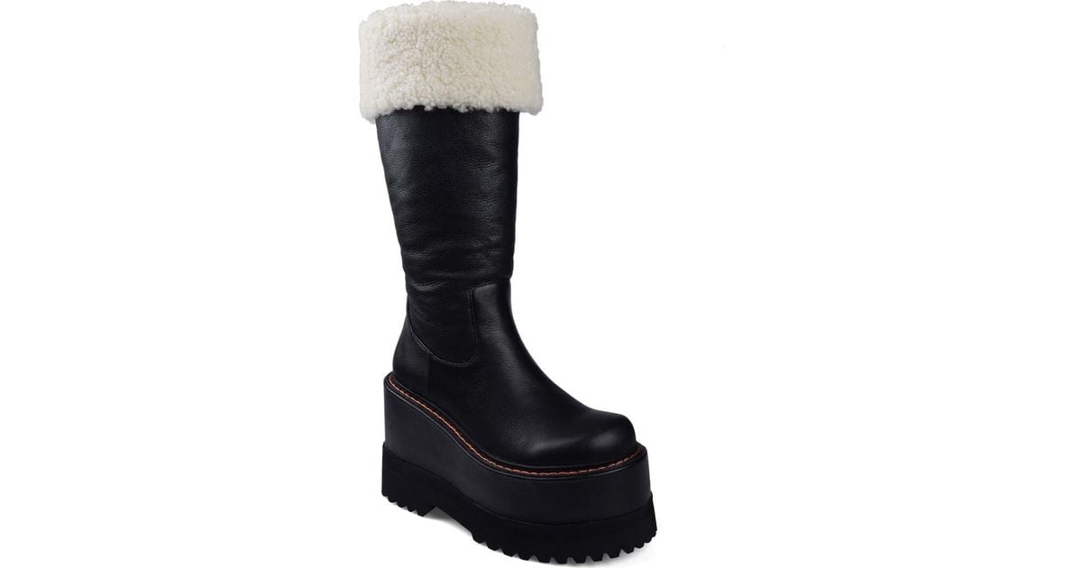 Zigi Flor Faux Fur Trim Platform Boot in Black | Lyst