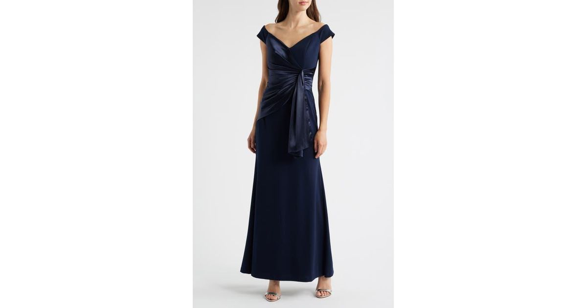 Eliza J Mixed Media Off The Shoulder Gown in Blue | Lyst