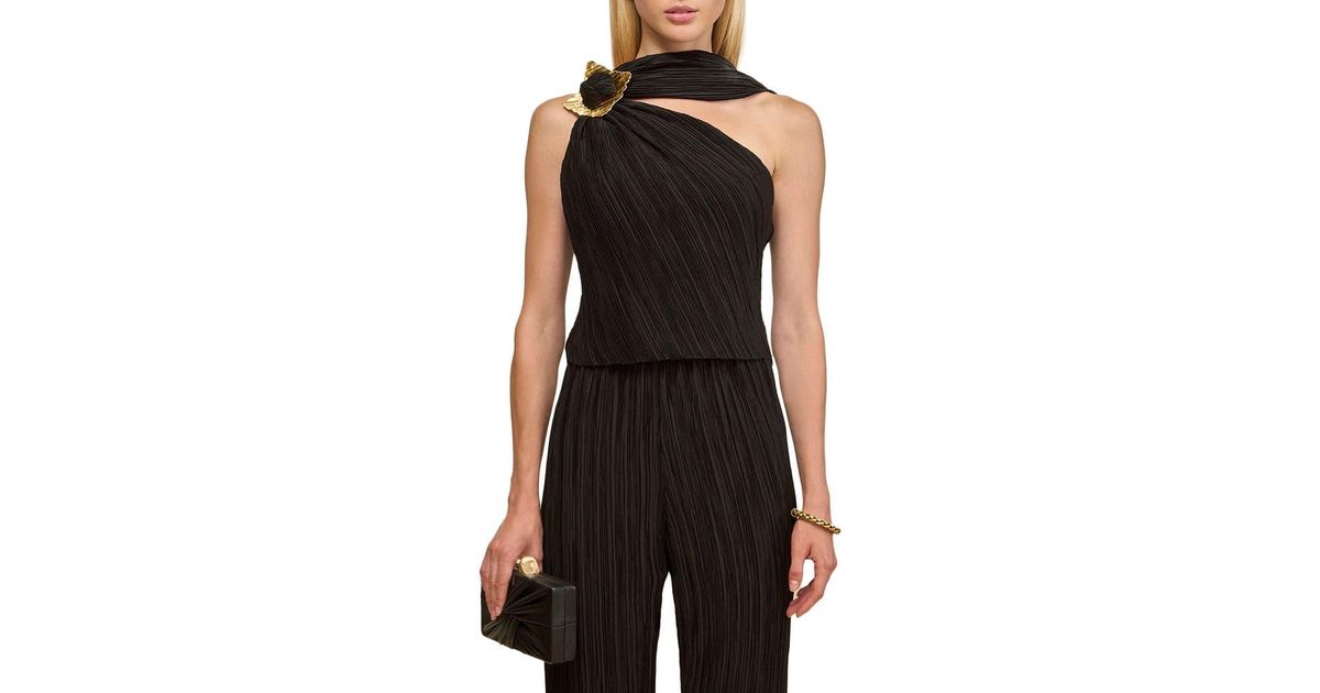 Cult Gaia Moira Asymmetric Neck Micropleat Top in Black | Lyst