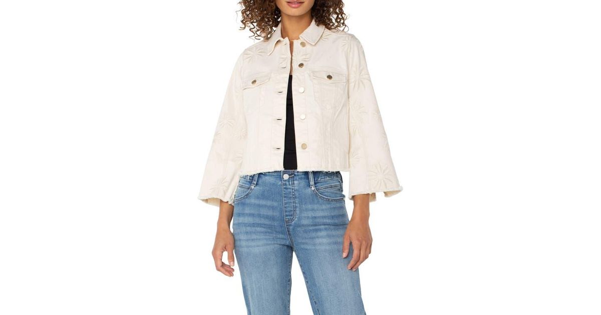 Liverpool Los Angeles Floral Embroidered Raw Edge Trucker Jacket in ...