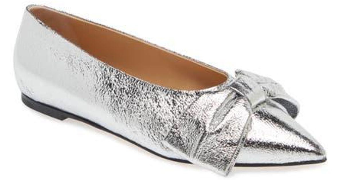 Dear Frances Bow Pointed Toe Flat in White | Lyst