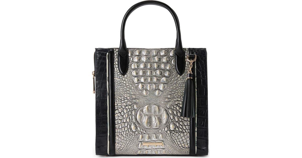 Brahmin Caroline Croc Embossed Leather Satchel in Black | Lyst
