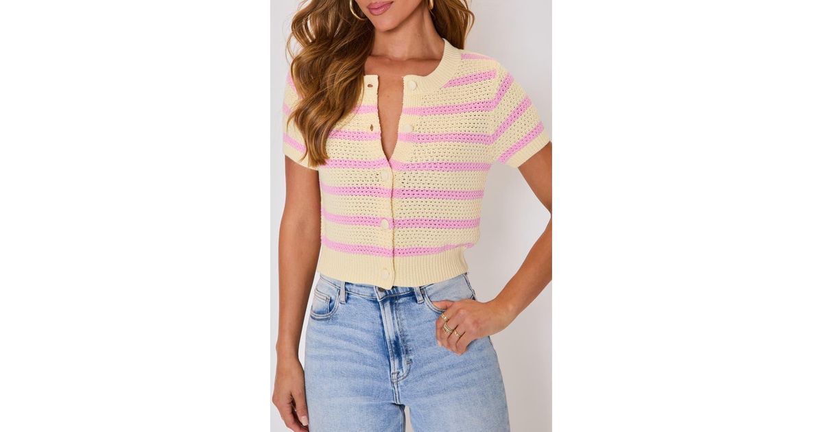 Vici Collection Jessica Stripe Open Stitch Short Sleeve Cardigan | Lyst