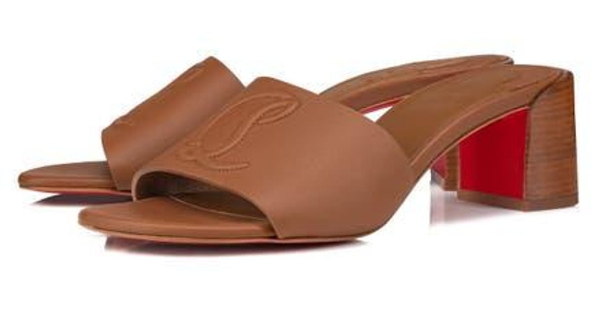 Christian Louboutin Cl Logo Block Heel Slide Sandal in White | Lyst