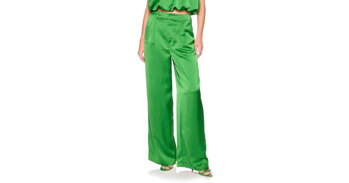 Susana Monaco Pleated Satin Pants in Green | Lyst