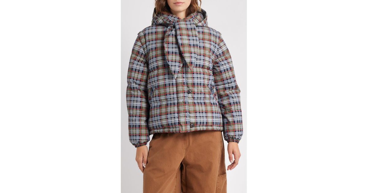Damson Madder Pearl Check Convertible Puffer Coat in Gray | Lyst