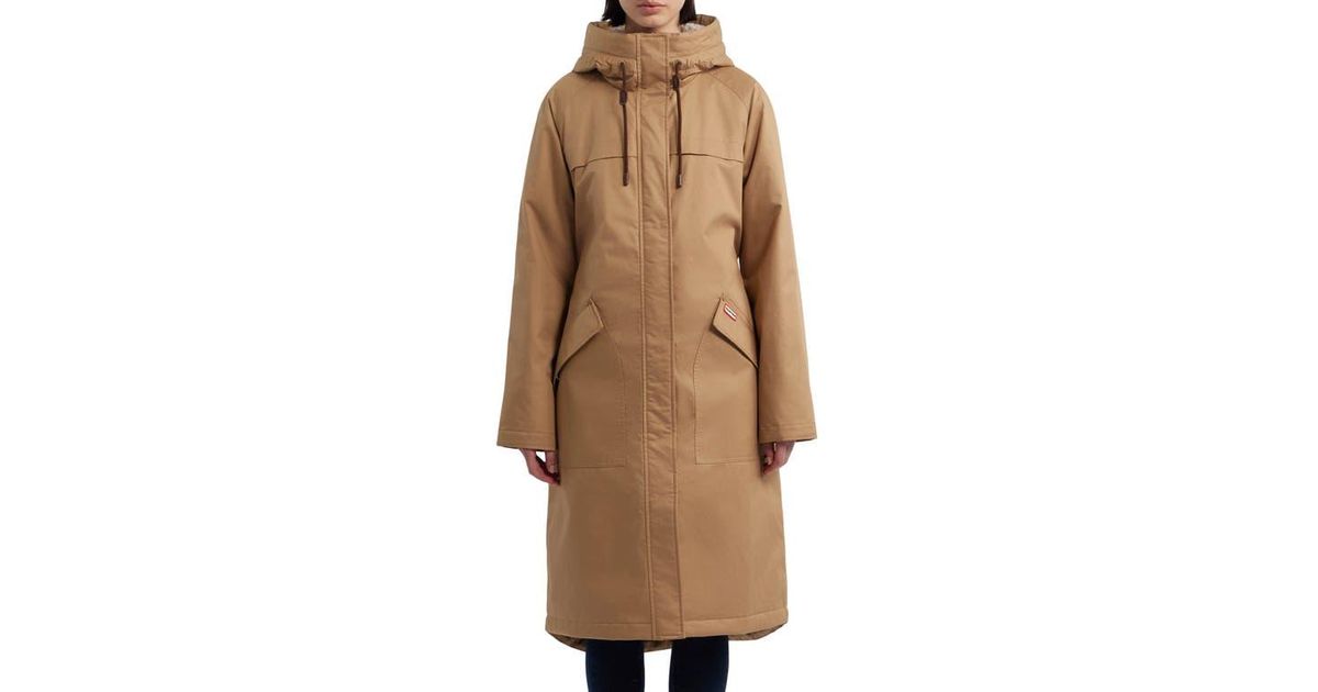 HUNTER Jane Canvas Padded Longline Coat in Brown | Lyst